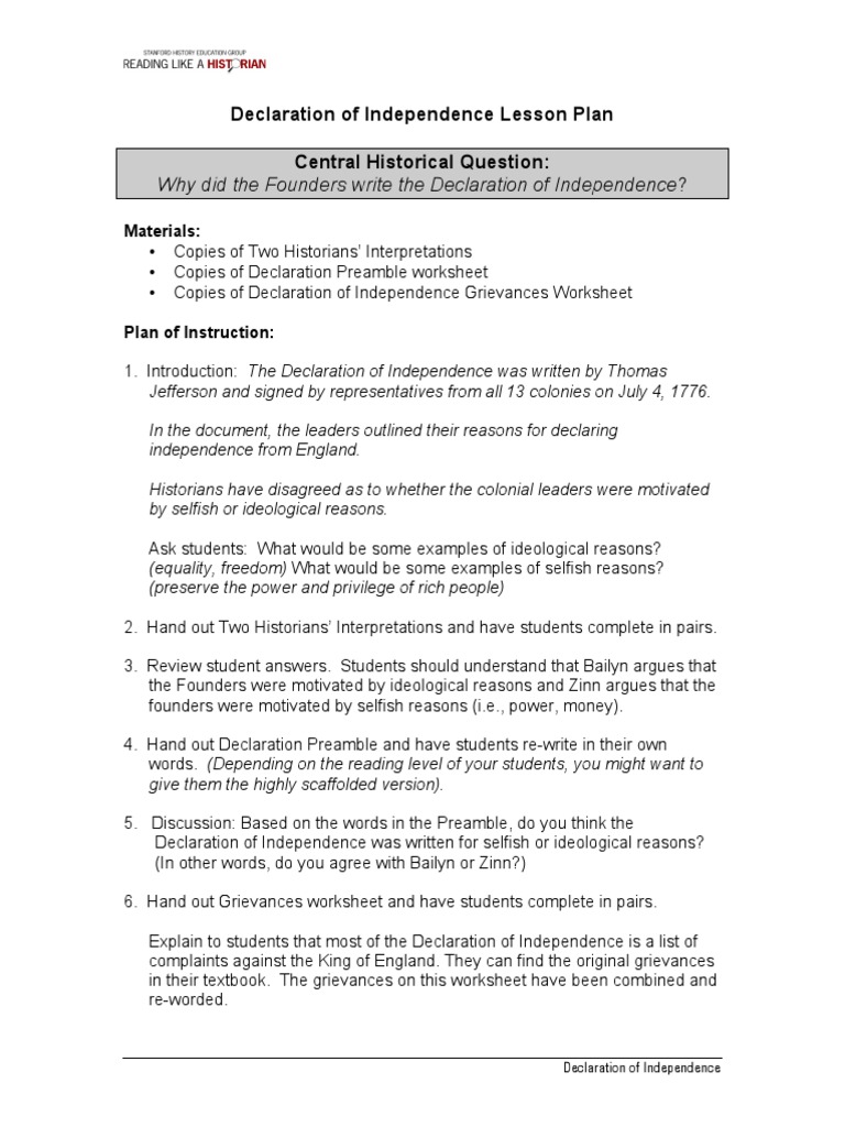 Declaration of Independence Lesson Plan 0 | PDF | United States ...