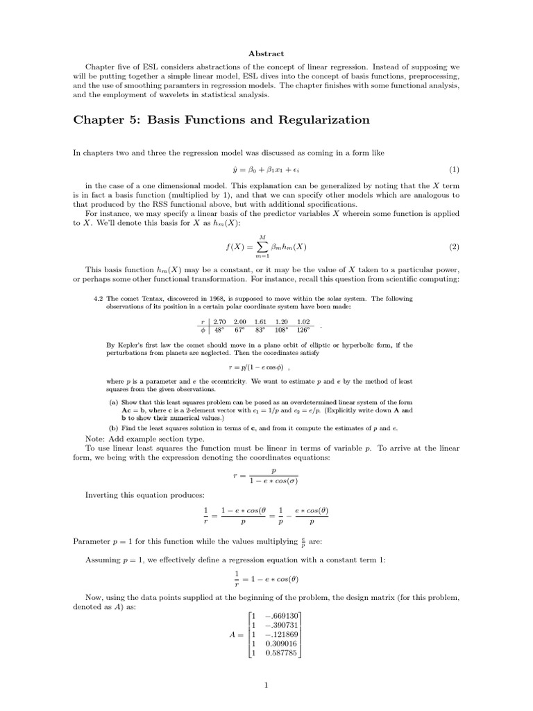 Chapter 5: Basis Functions and Regularization | PDF | Equations ...