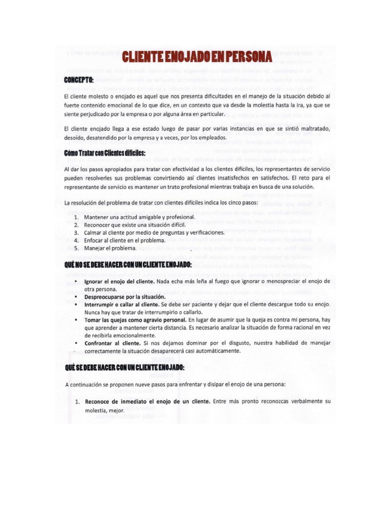 Cliente Enojado en Persona | PDF