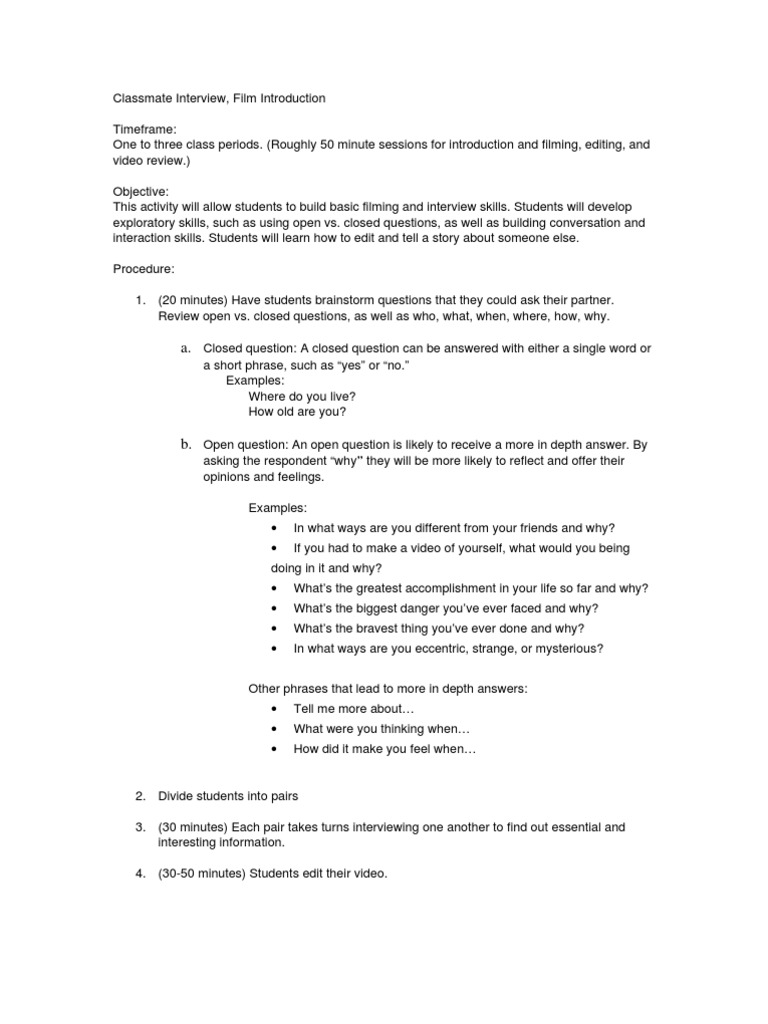 Classmate Interview Lesson | PDF | Question | Interview