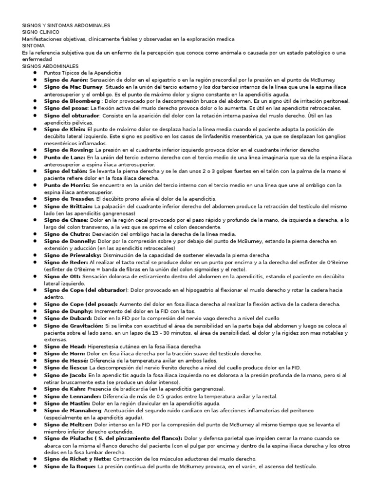 Signos Abdominales en Apendicitis | PDF | Abdomen | Gastroenterología
