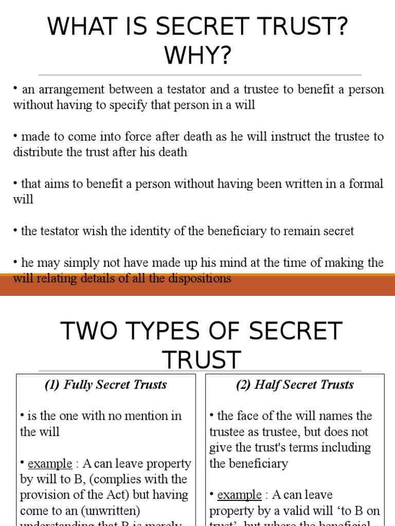 Slides Secret Trust | PDF | Will And Testament | Trust Law