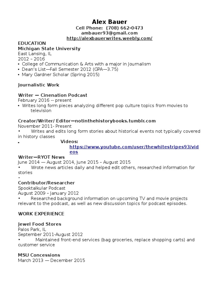 Alex Bauer - Journalism Resume | PDF | Social Science