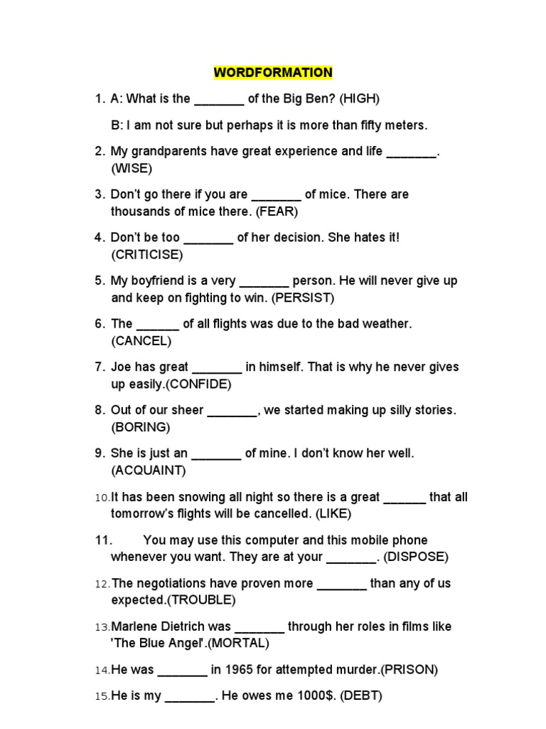 Vocabulary Word Formation Quiz | PDF