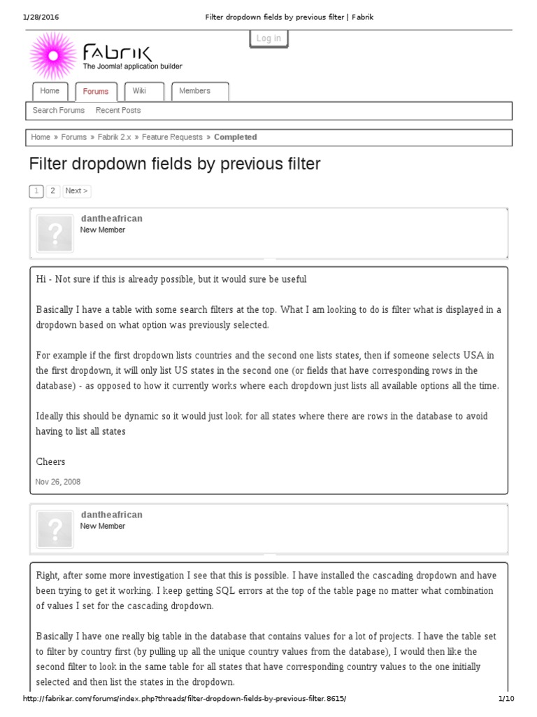 Filter Dropdown Fields by Previous Filter - Fabrik | PDF | Internet Forum | Sql