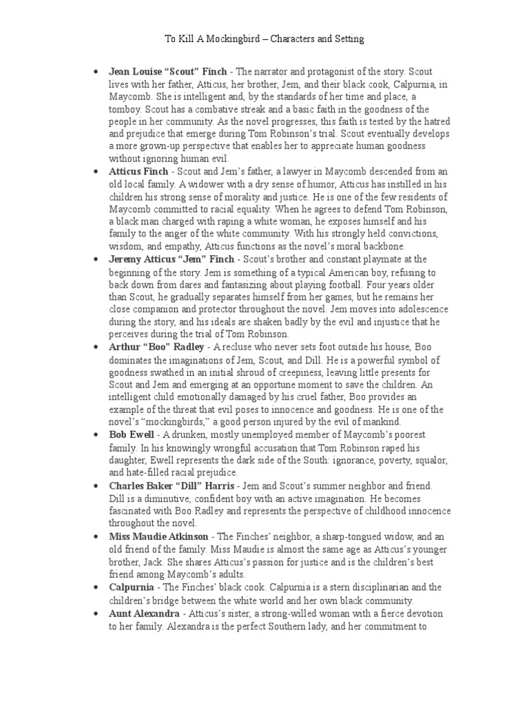 To Kill A Mockingbird - Characters and Setting | PDF | To Kill A ...