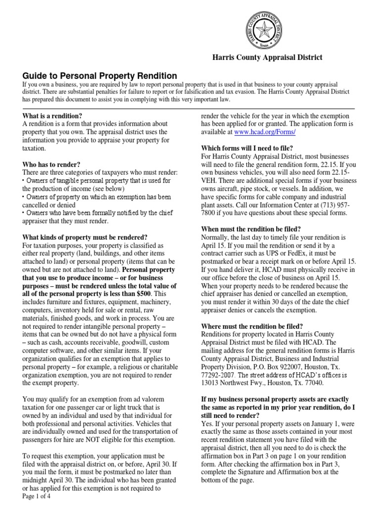 Guide To Personal Property Rendition | PDF | Market Value | Depreciation
