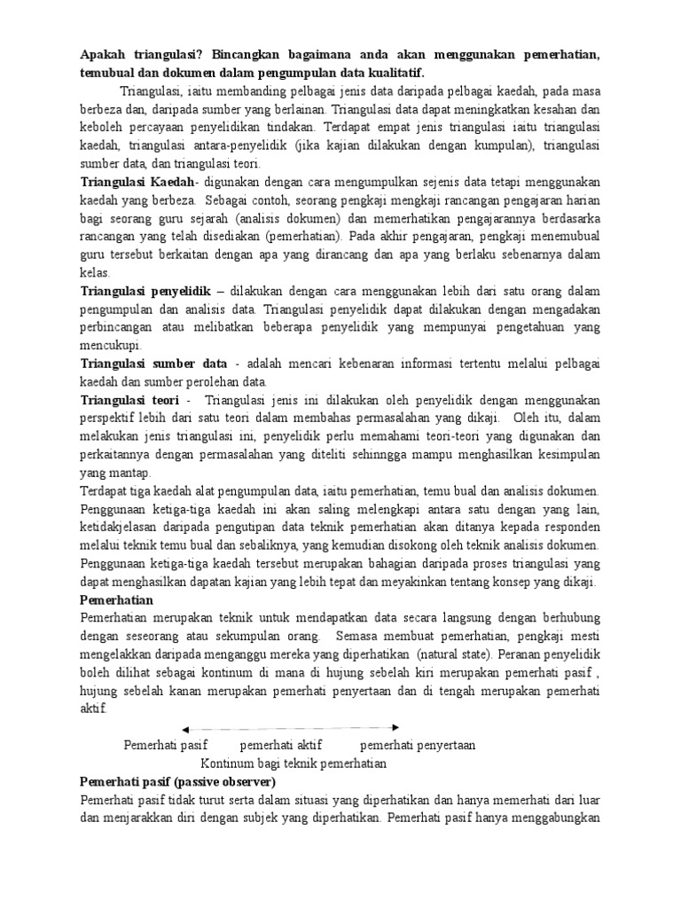 Triangulasi, Pemerhatian, Temubual Dan Analisis Dokumen | PDF