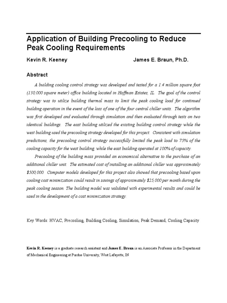 Application of Building Precooling To Reduce Peak Cooling Requirements ...