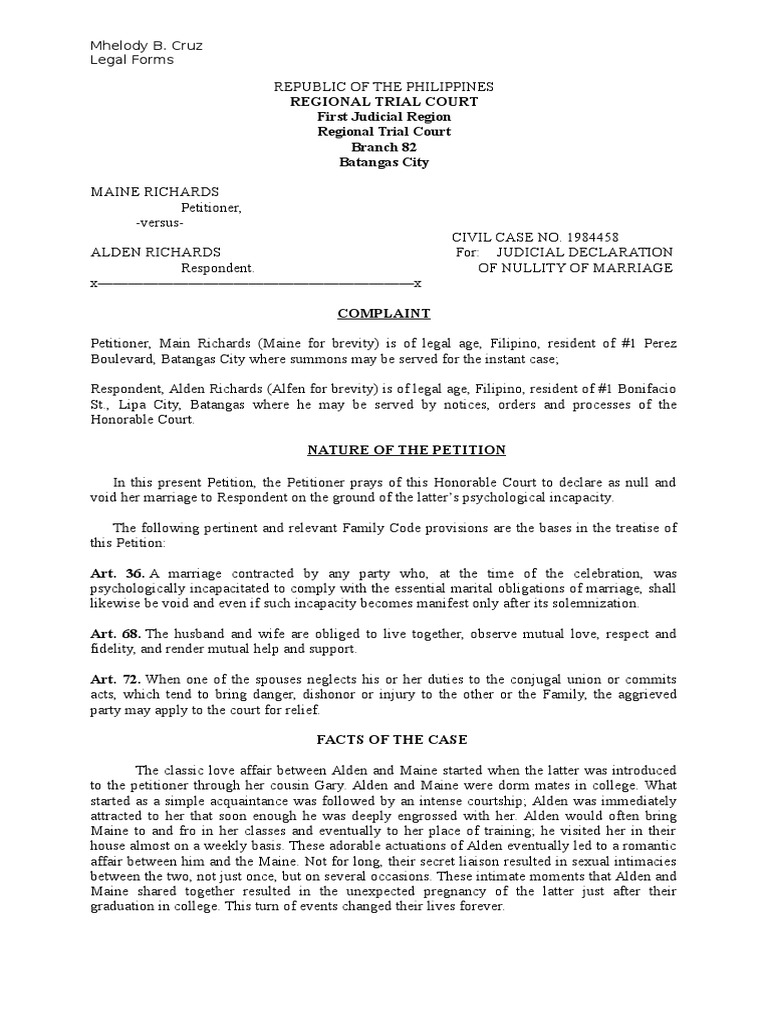 Petition For Annulment | PDF | Annulment | Intimate Relationships