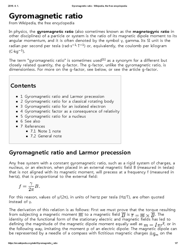 Gyromagnetic Ratio | PDF | Scientific Theories | Applied And ...