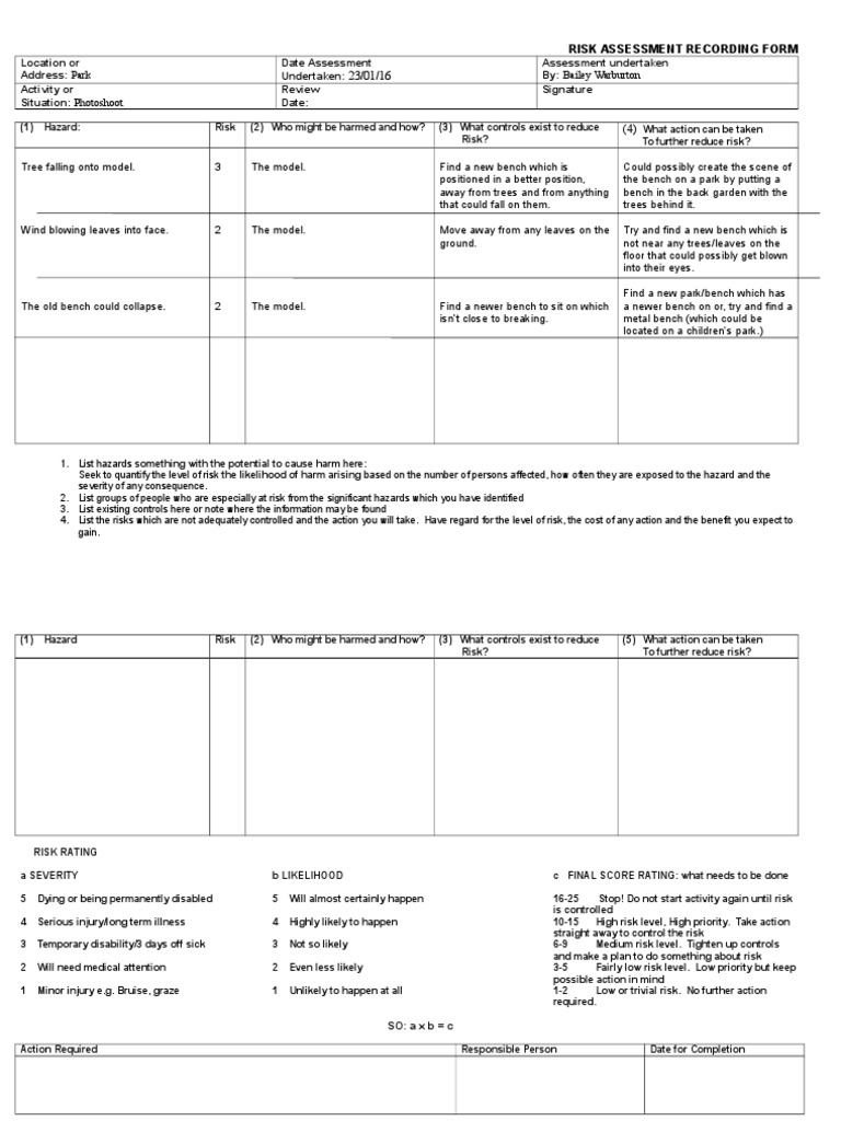 Risk Assessment (Park Bench) | PDF | Hazards | Risk