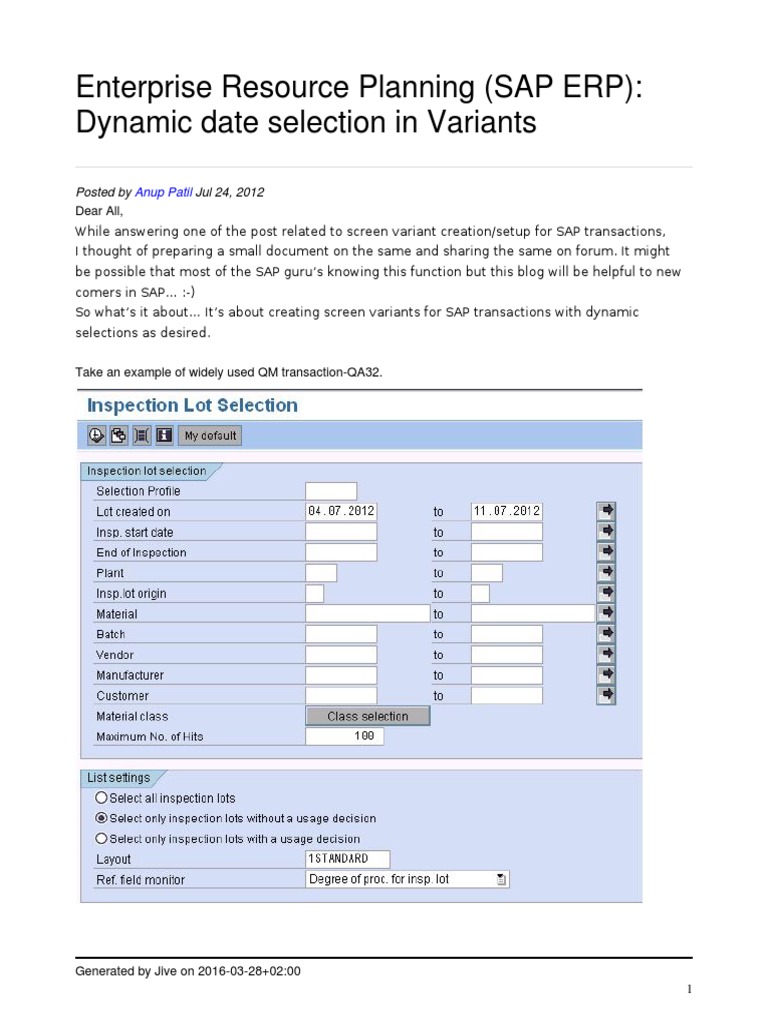 Dynamic Date Selection in Variants | PDF | Enterprise Resource Planning ...