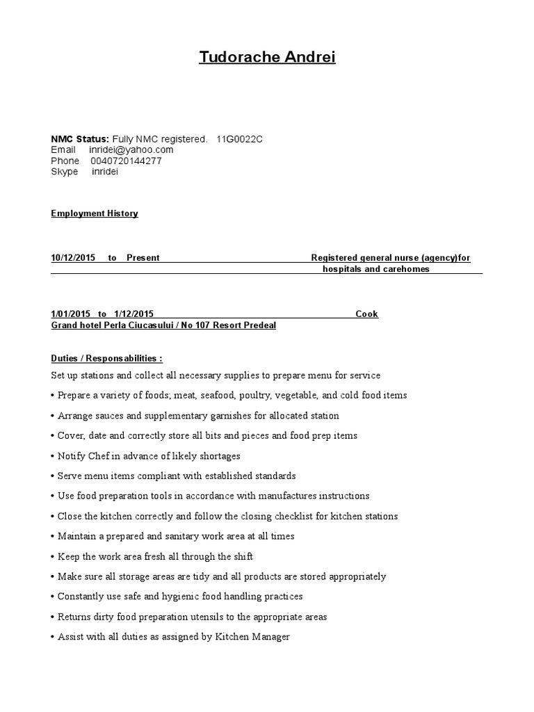 CV Tudorache Andrei Actualizat | PDF | Nursing | Patient