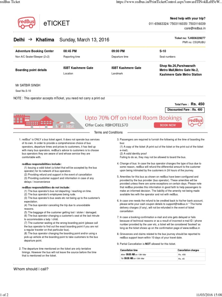 RedBus Ticket | PDF | Ticket (Admission) | Bus