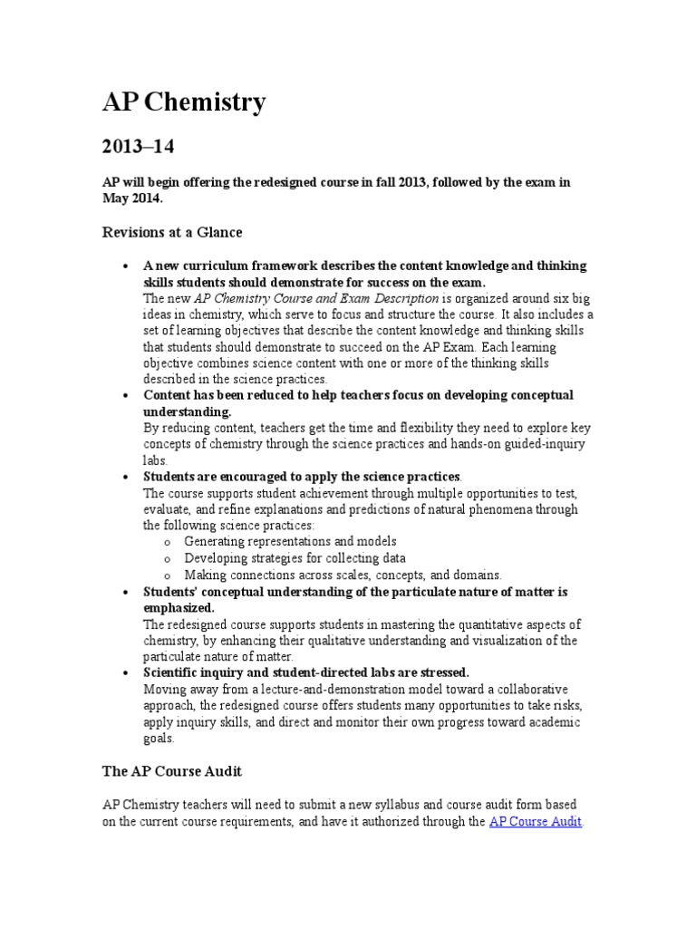 AP Chemistry: Revisions at A Glance | PDF | Curriculum | Science