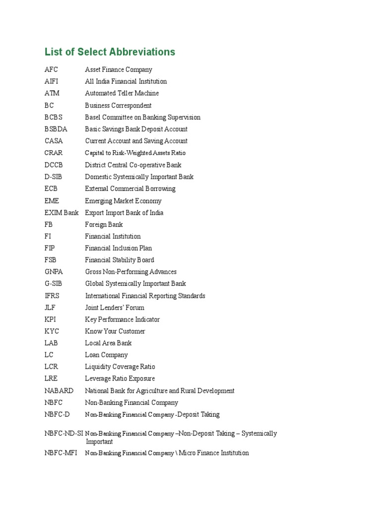 Banking Abbreviations List | PDF