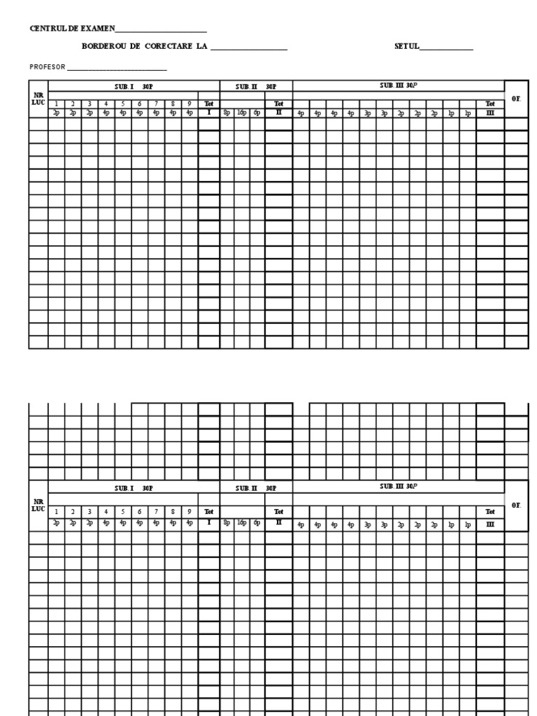 Borderou Lucru Romana - BAC | PDF