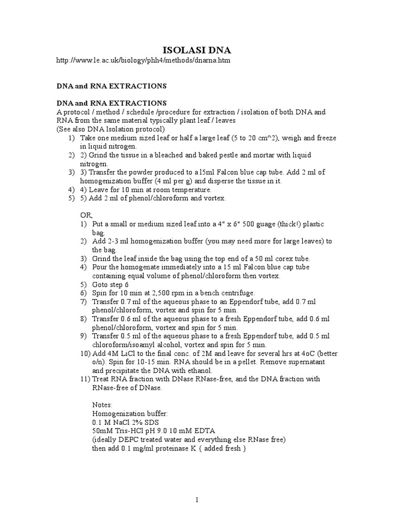 Isolasi Dna: Dna and Rna Extractions Dna and Rna Extractions | PDF ...