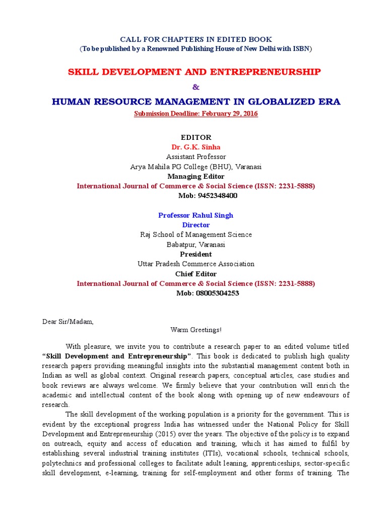 Call For Chapters in Edited Book | PDF | Workforce | Abstract (Summary)