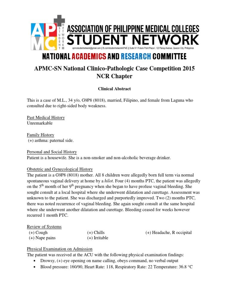 10th MSS CPC Clinical Abstract | PDF | Coma | Medical Specialties