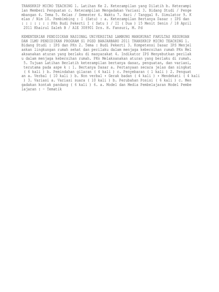Transkrip Micro Teaching | PDF