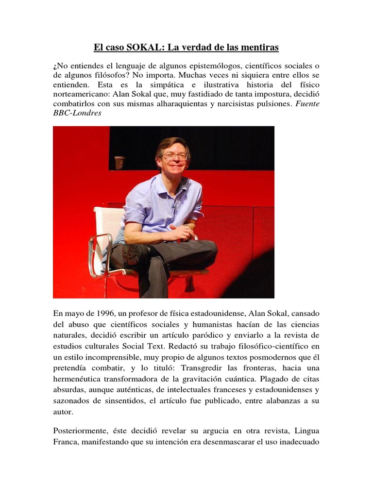 Caso Sokal PDF | PDF | Science | Epistemología