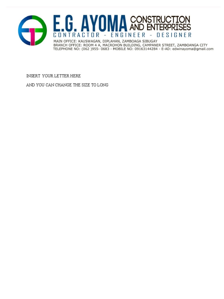 Insert Your Letter Here and You Can Change The Size To Long | PDF