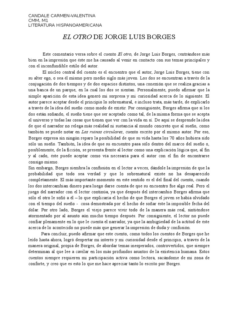 El Otro de Jorge Luis Borges | PDF | Cuentos | Autor