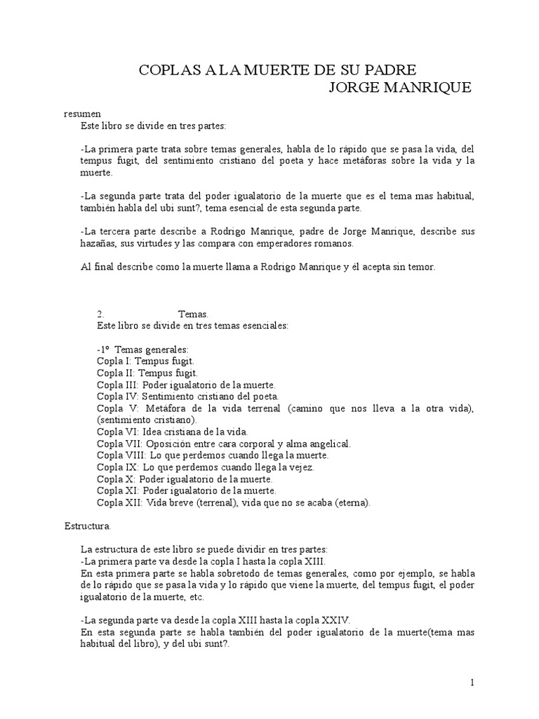 Coplas A La Muerte de Su Padre | PDF | Poesía