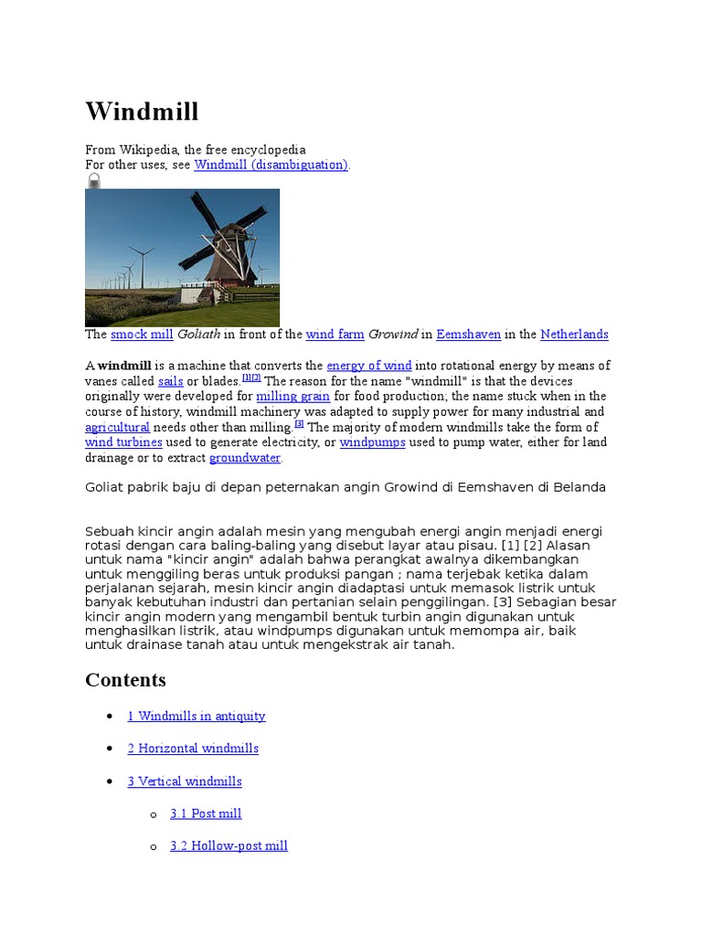 Windmill | PDF | Renewable Electricity | Industries