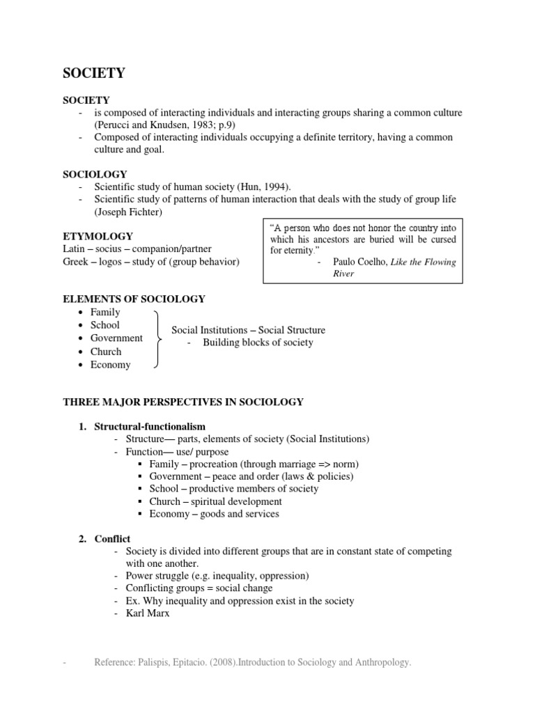 Sociology Handout (Society, Group, Culture) | PDF | Social Group | Norm ...