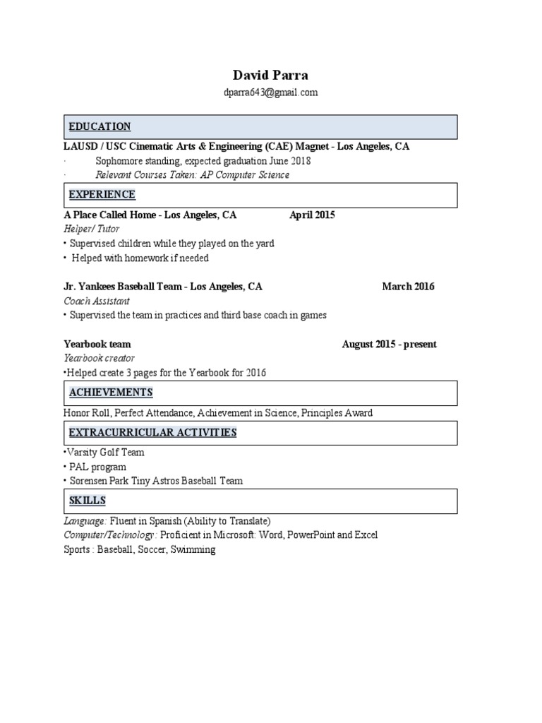 David Parra's Resume and Achievements | PDF