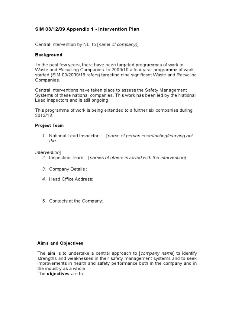 SIM 03/12/09 Appendix 1 - Intervention Plan: Background | PDF ...