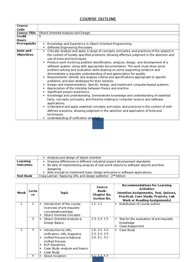 OOAD (Course Outline) | PDF | Use Case | Design