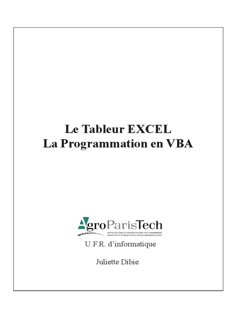 Cours VBA Excel | Unduh gratis PDF | Visual Basic for Applications | Microsoft Excel