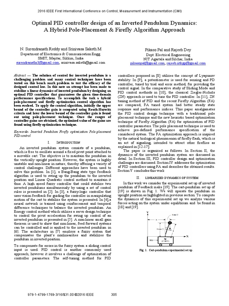 Optimal PID Controller Design of An Inverted Pendulum Dynamics A Hybrid ... Optimal PID Controller Design of An Inverted Pendulum Dynamics A Hybrid ...