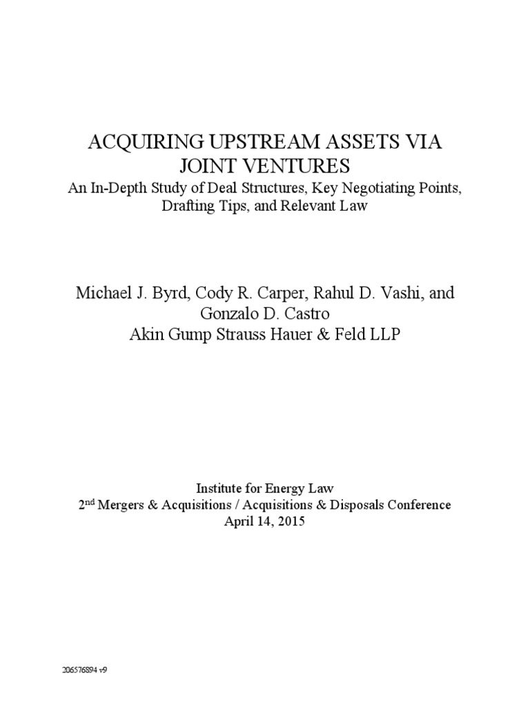 Acquiring Upstream Assets Via Joint Ventures - Akin Gump Straus Hauer & Feld LLP | Download Free ...