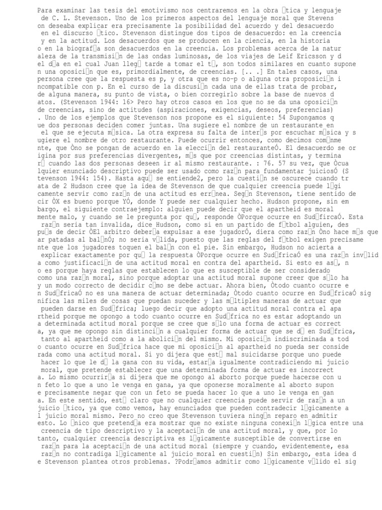 Stevenson Emotivismo Etica | PDF | Moralidad | Objetividad (filosofía)