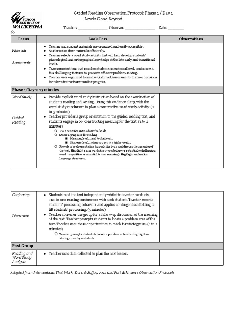 Guided Reading Observation Protocol | PDF | Reading Comprehension ...