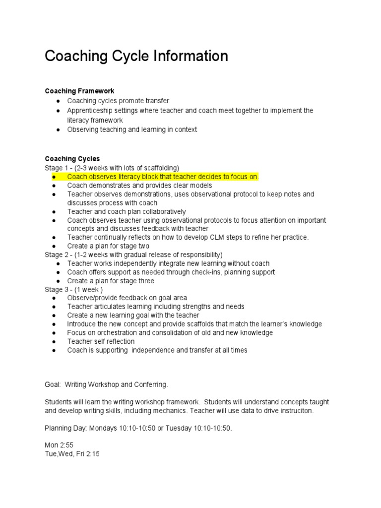 Coachingcycleinformation Nikki | PDF