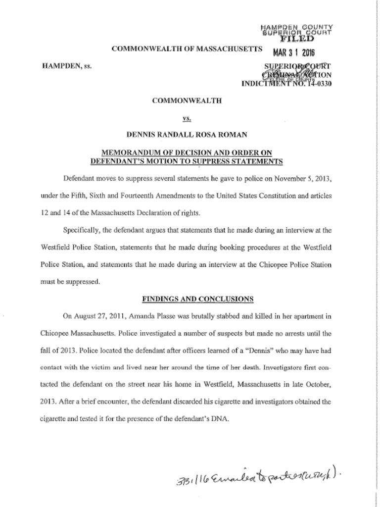 Dennis Rosa-Roman Case: Judge Edward McDonough Decision On Motion To ...