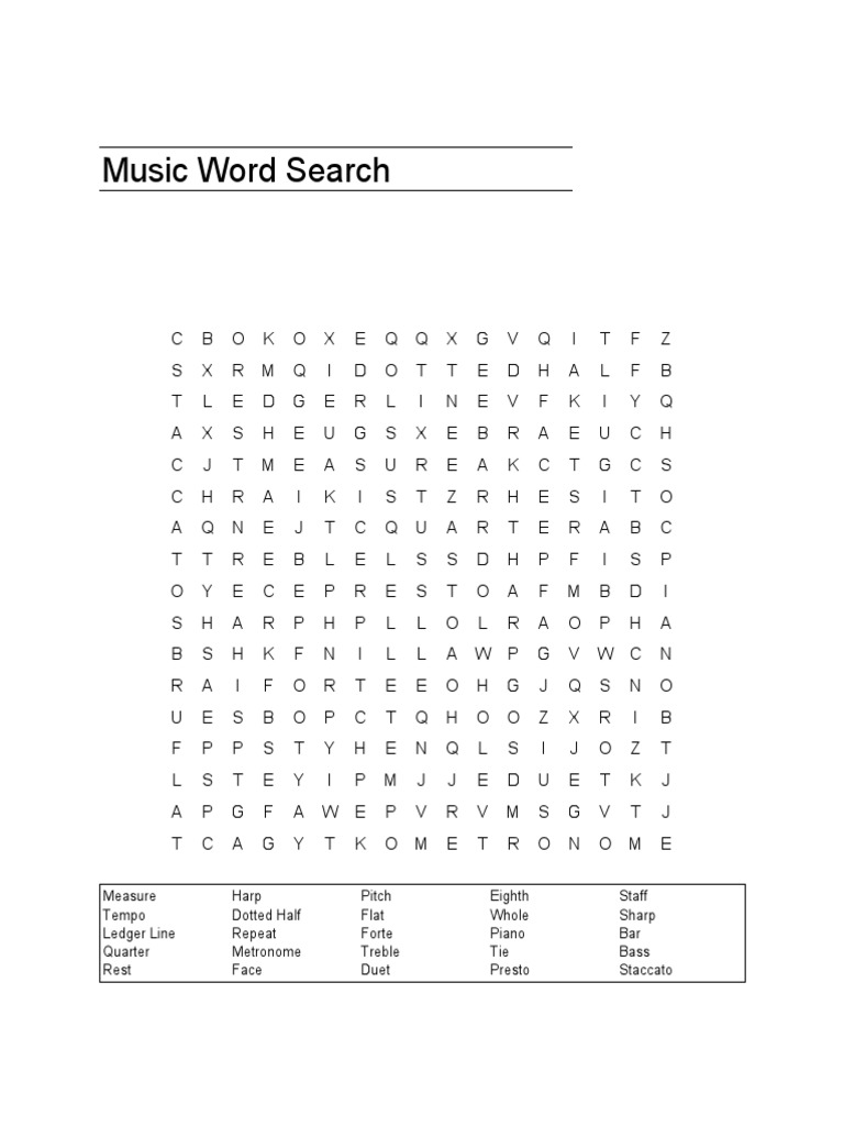 Music Terms Word Search Puzzle | PDF