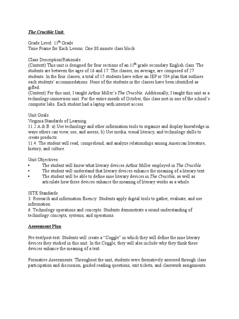 The Crucible Unit Plan | PDF