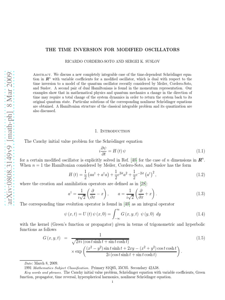 The Time Inversion For Modified Oscillators | PDF | Wave Function ...