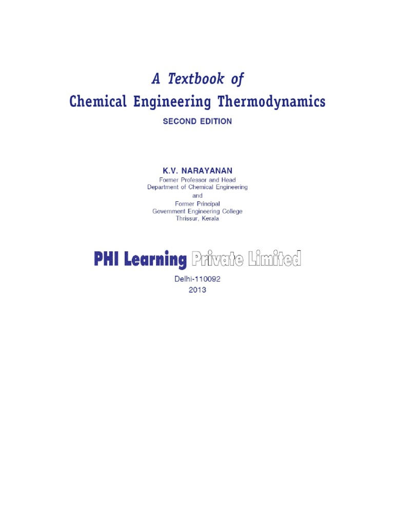A Textbook of Chemical Engineering Thermodynamics | PDF