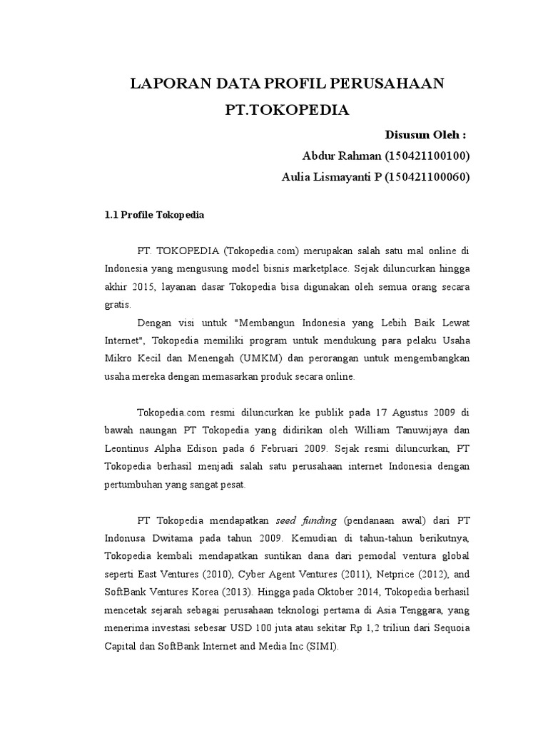 Laporan Data Profil Tokopedia | PDF