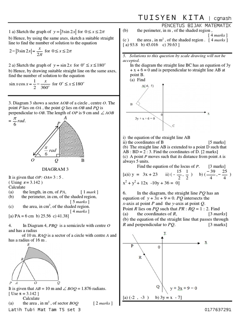 Latih Tubi Mat Tam t5 Set 3 | PDF | Line (Geometry) | Elementary Geometry