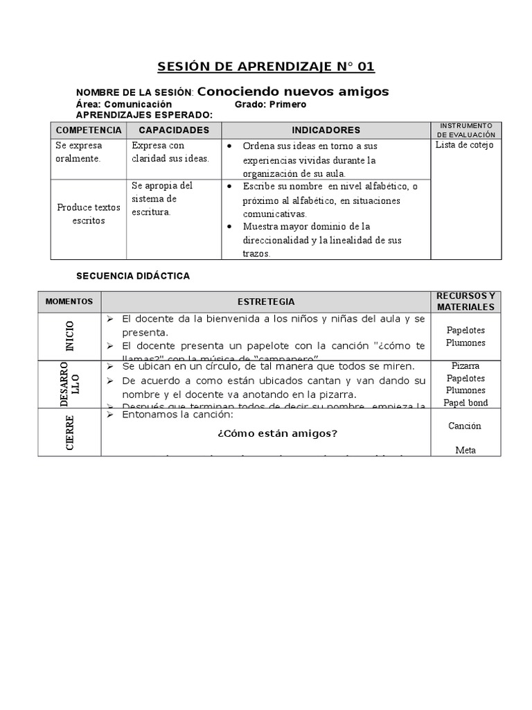 Conociendo Nuevos Amigos en Clase | PDF