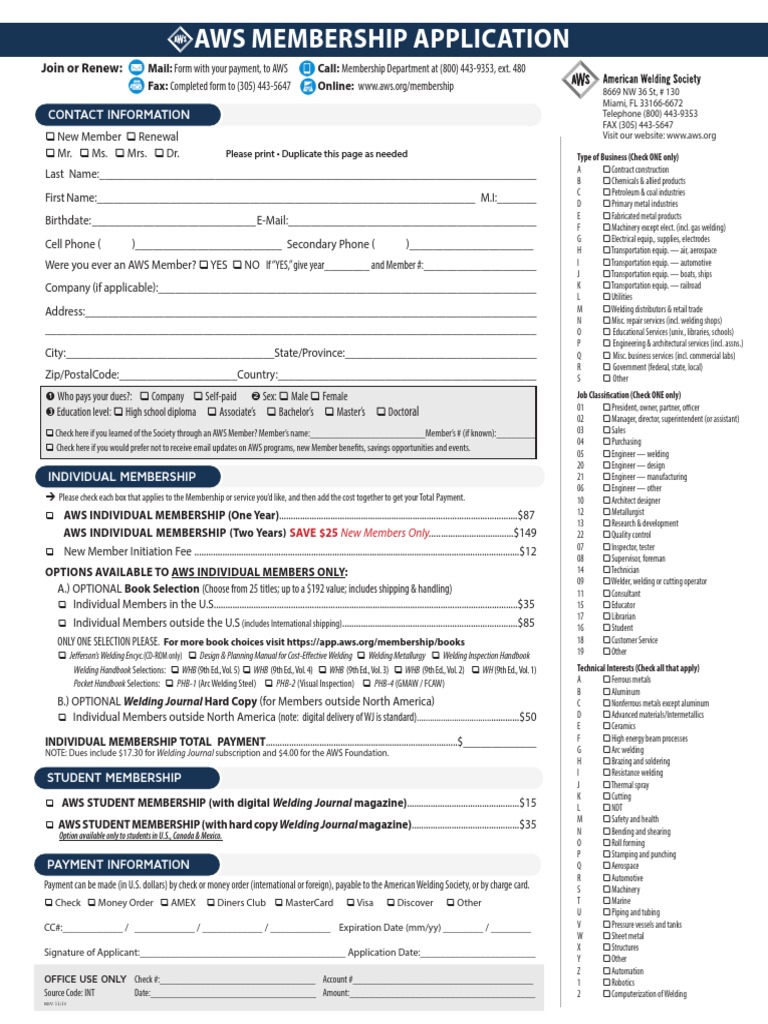 Aws Membership Application: Contact Information | Download Free PDF ...